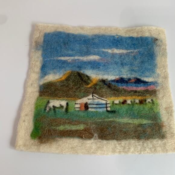 Vintage | Art | Vintage Wool Fiber Art Scenic Mountains Horse Ranch ...